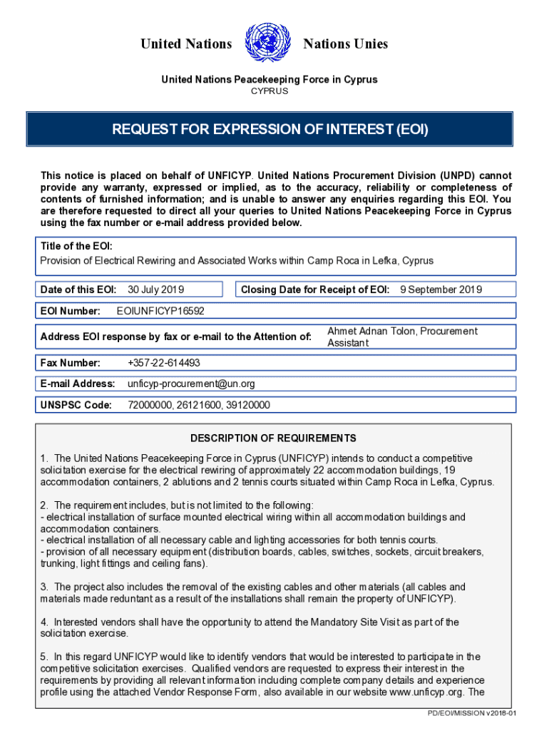 Fillable Online unficyp unmissions REQUEST FOR EXPRESSION OF INTEREST (EOI) - PDF Free ... Fax ...