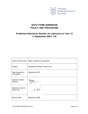 Fillable Online sixth form admission policy and procedure Fax Email Print - pdfFiller