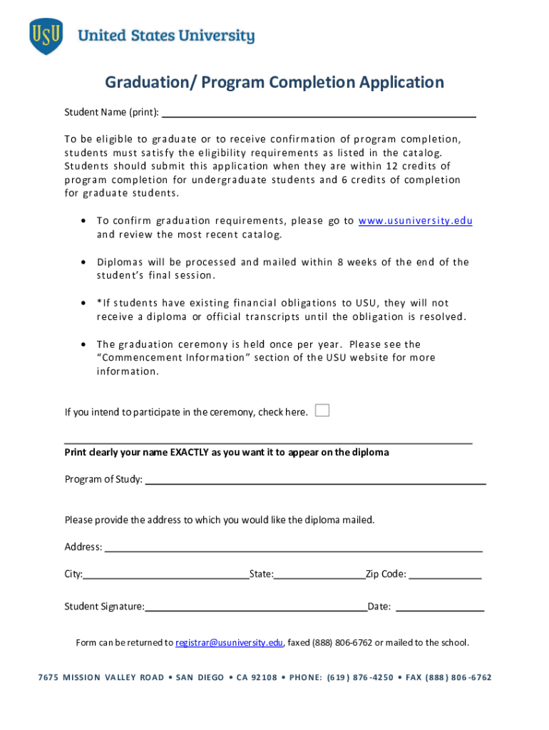 Fillable Online Graduation Eligibility and StatusRegistrar's Office Fax ...