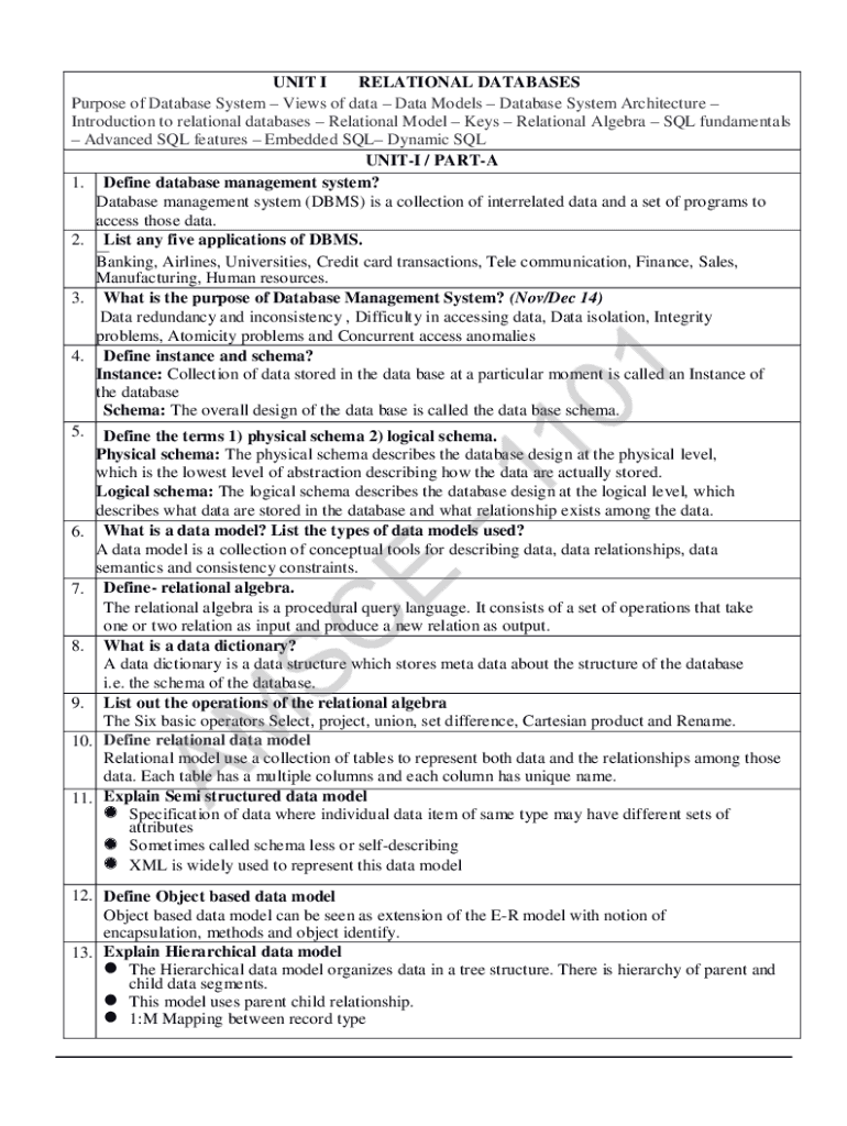 Fillable Online What Is A Relational Database Rdbms Oracle Fax Email Print Pdffiller