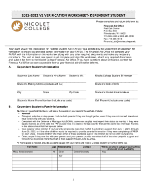Fillable Online 20212022 Standard Verification Worksheet, V1 ... Fax ...