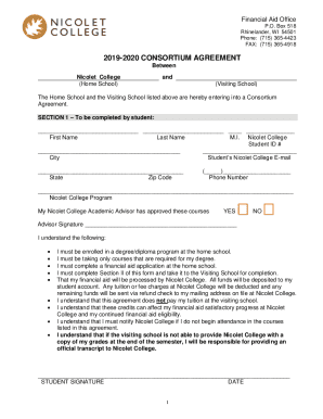 Fillable Online 2019-2020 CONSORTIUM AGREEMENT - Nicolet College Fax ...