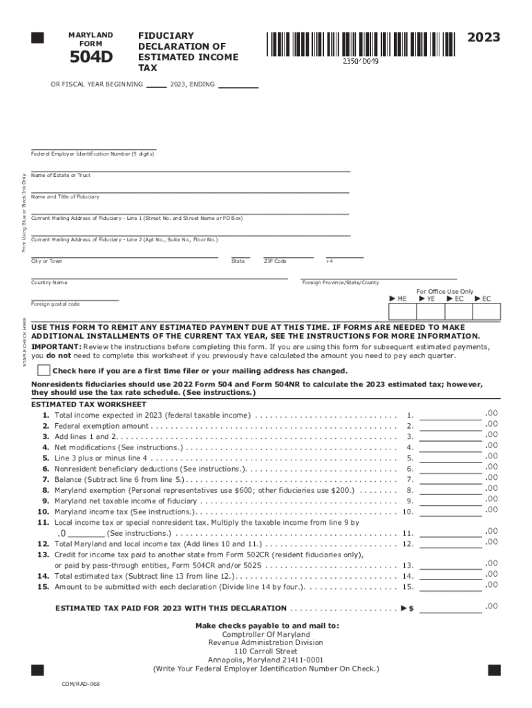 Fillable Online Form 500D Corporation Declaration Of Estimated Income ...