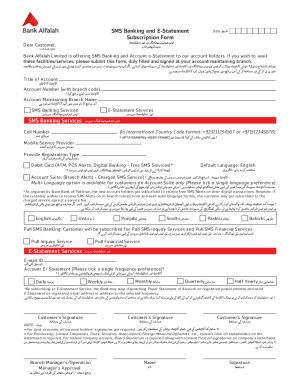 Fillable Online SMS Banking and E-Statement Subscription Form Fax Email ...