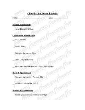 Fillable Online Checklist for Ortho Patients.doc Fax Email Print ...