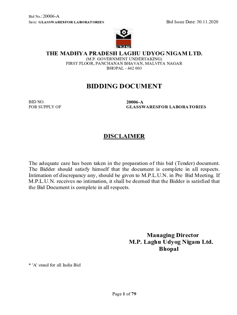 Fillable Online BIDDING DOCUMENT DISCLAIMER Managing Director M.P. ... Fax Email Print - pdfFiller