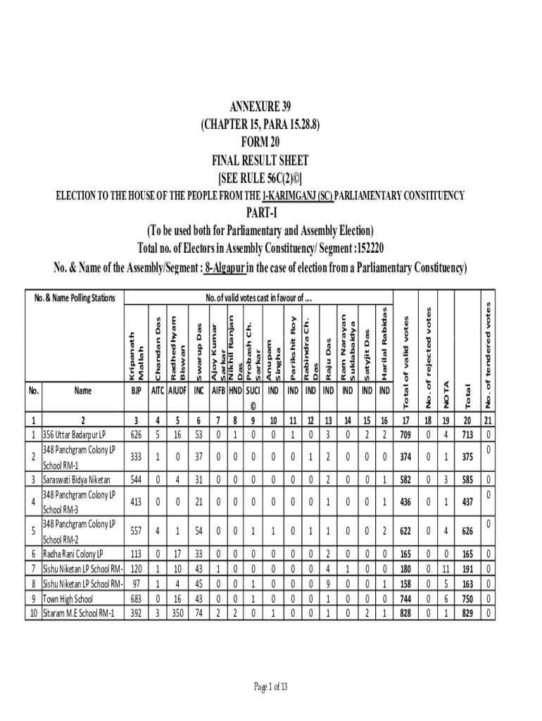 Fillable Online ceoassam nic 39 FORM 20 FINAL RESULT SHEET SEE RULE 56C(2)(C) Fax Email Print ...