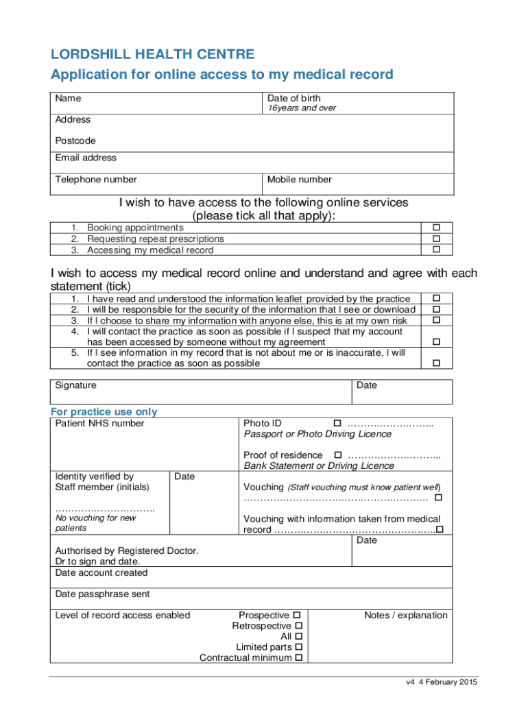 Fillable Online Register for Online Services Form - Lordshill Health ...