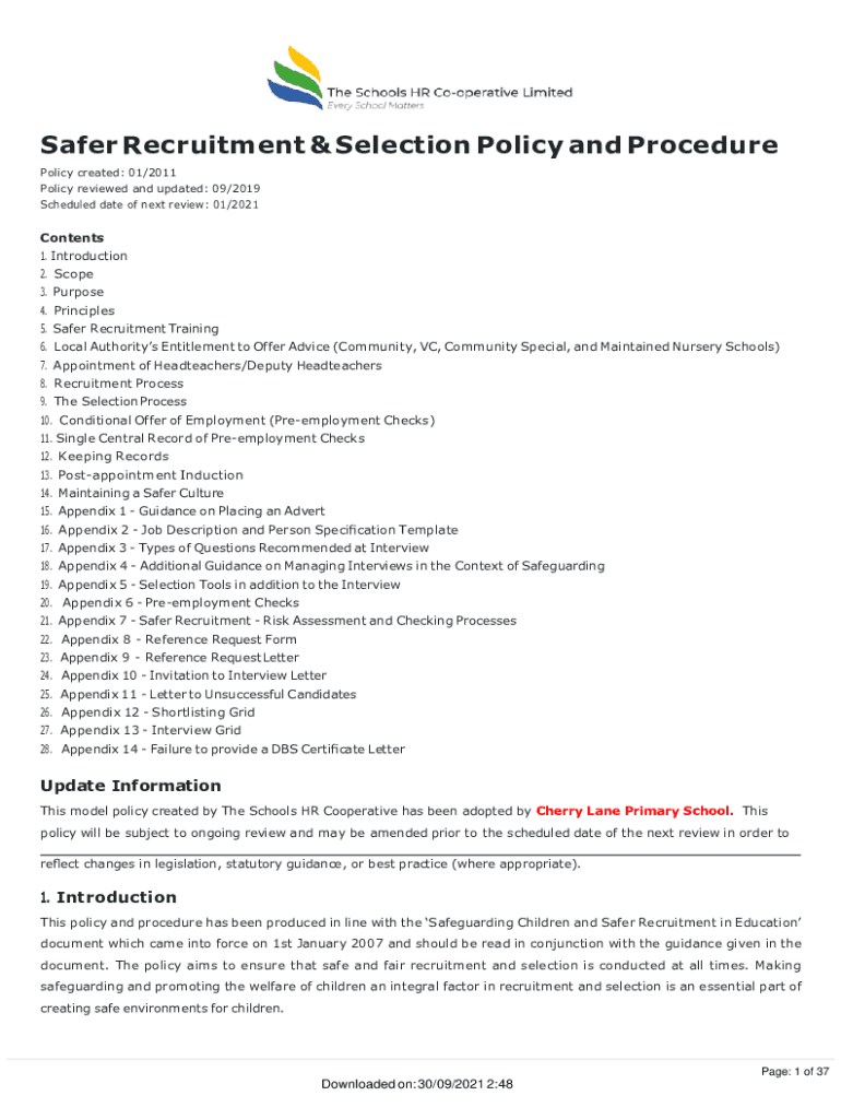 Fillable Online Safer Recruitment & Selection Policy and Procedure Fax Email Print - pdfFiller