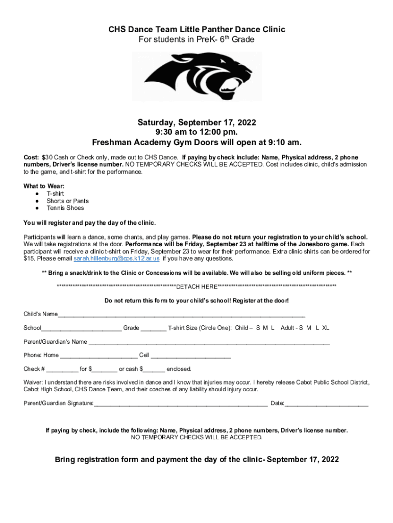 Fillable Online CHS Dance Team Little Panther Dance Clinic For students in PreK ... Fax Email ...