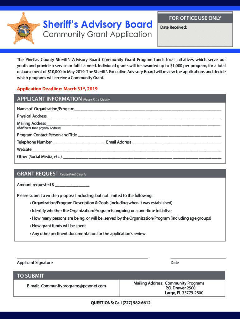 Fillable Online Community Grant - Pinellas County Sheriff's Office Fax Email Print - pdfFiller