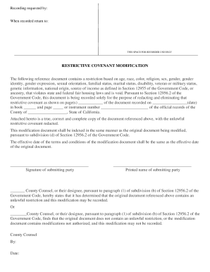 Fillable Online Restrictive Covenant Modification Policy and Cover Page ...