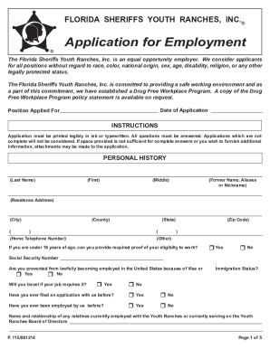 Fillable Online Application for Employment - Florida Sheriffs Youth ...