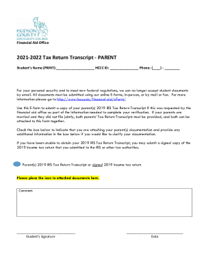 Fillable Online 2021-2022 Tax Return Transcript - PARENT - HCCC Fax ...