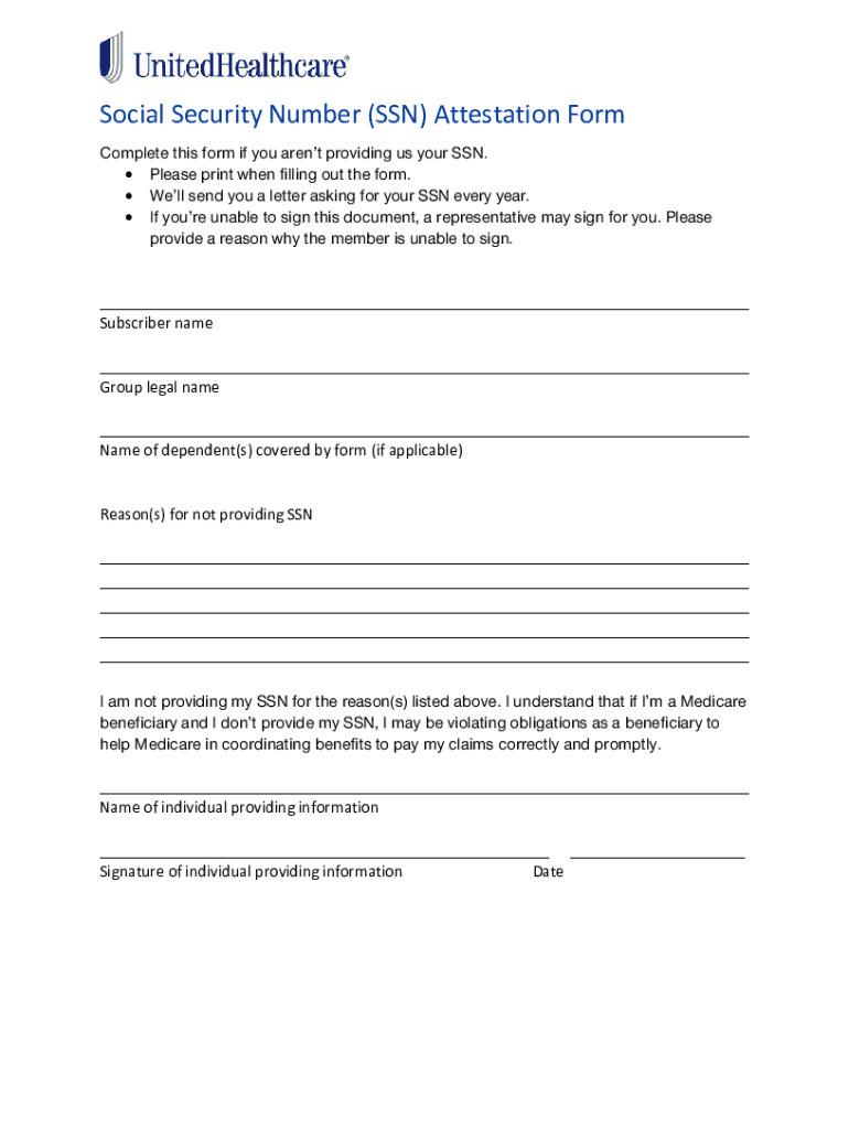 Fillable Online SSN Attestation Form - UHCeServices Fax Email Print ...