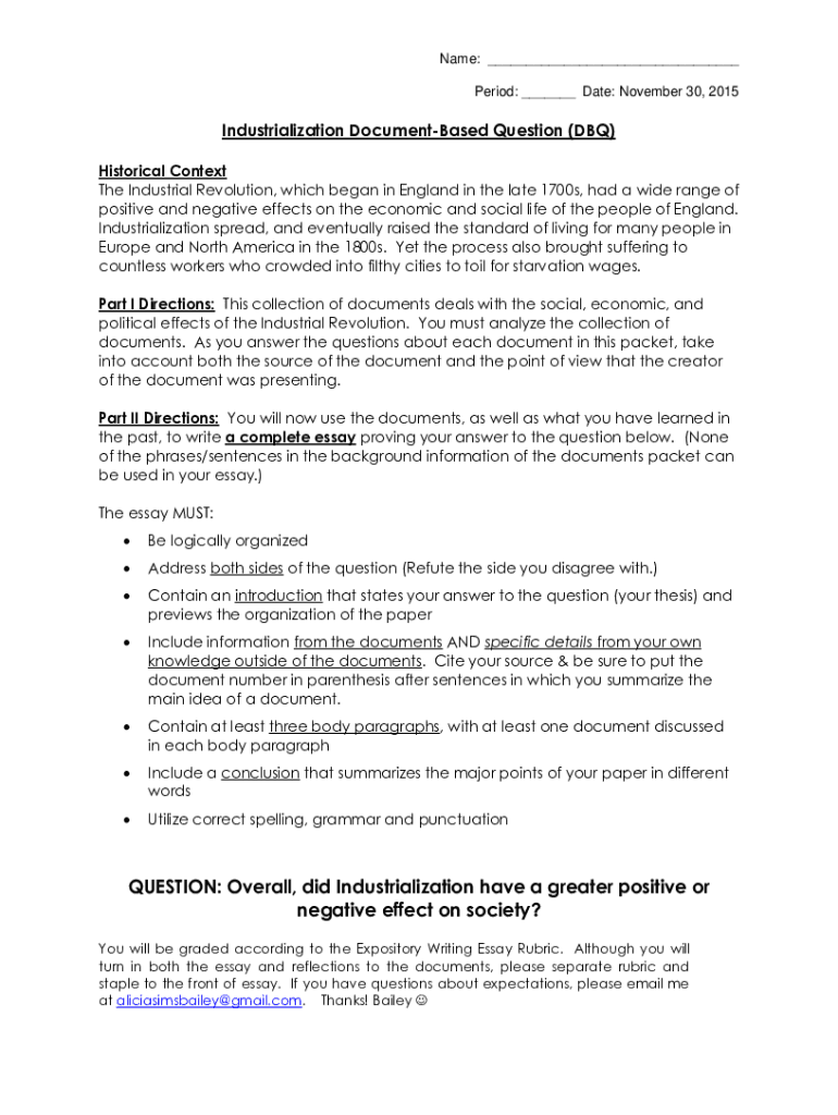 Fillable Online DBQ: The Industrial Revolutiona positive or negative ...