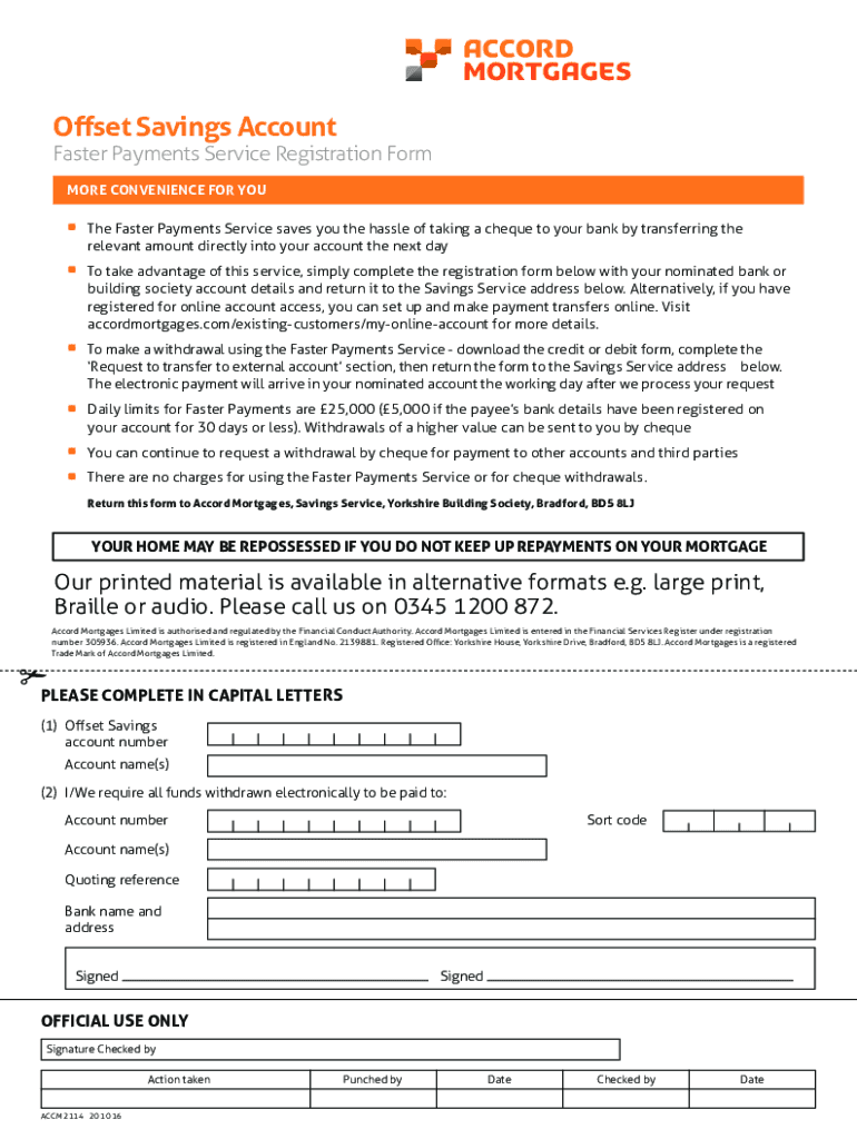 Fillable Online Offset Savings Account Faster Payments Service ...