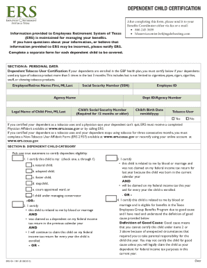 Fillable Online hrportal hhsc state tx Dependent Child Certification ...