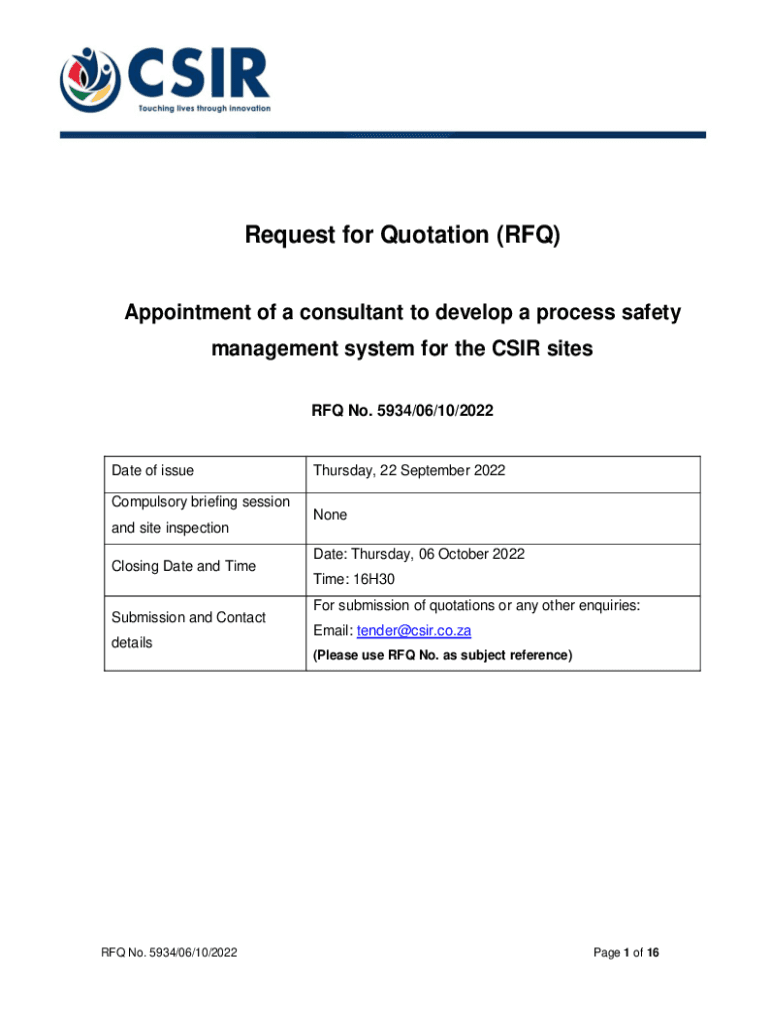 Fillable Online Request for Quotation (RFQ)CSIR Fax Email Print - pdfFiller