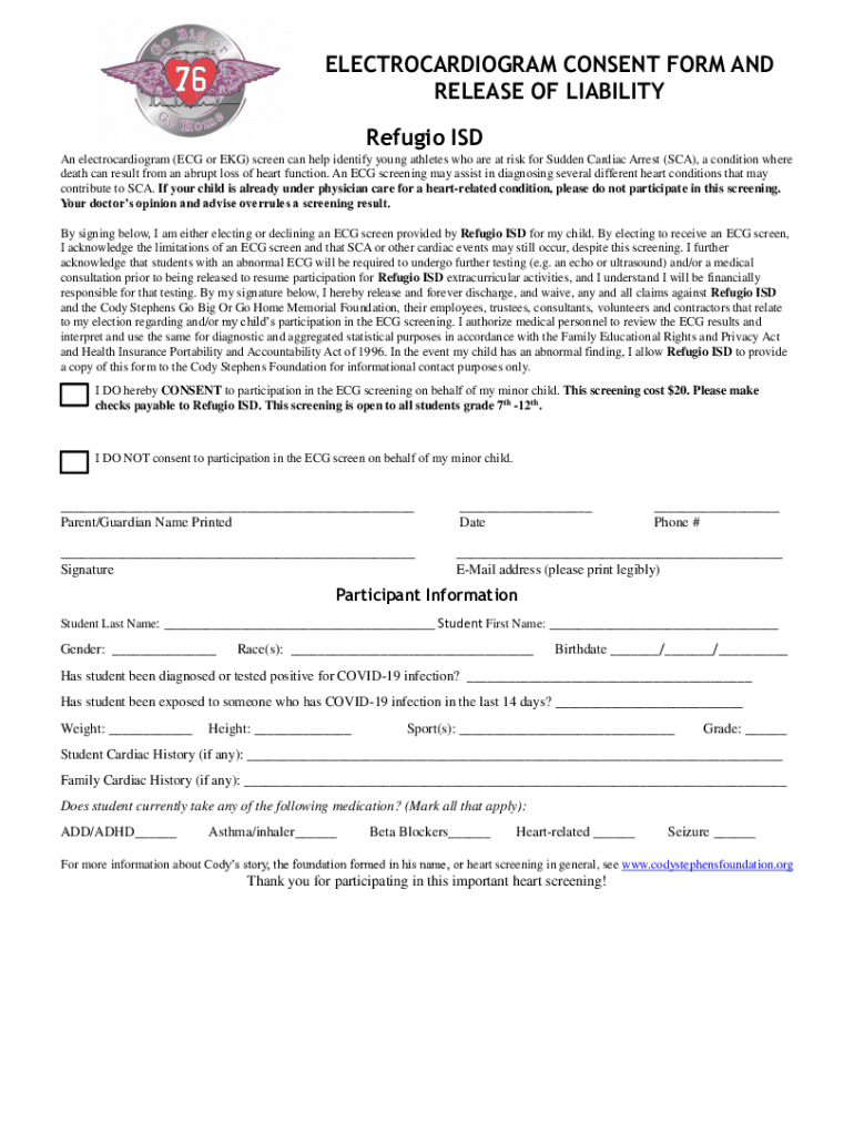 Fillable Online electrocardiogram screen (ekg) consent form and release of ... Fax Email Print ...