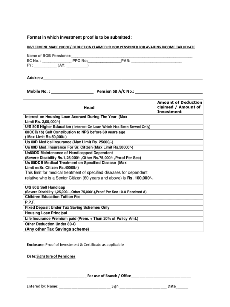 Fillable Online proposed declaration of investment and other ...