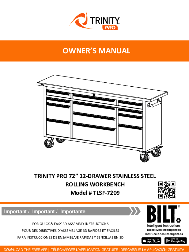 Fillable Online TRINITY PRO 72" 12-Drawer Stainless Steel Rolling ...