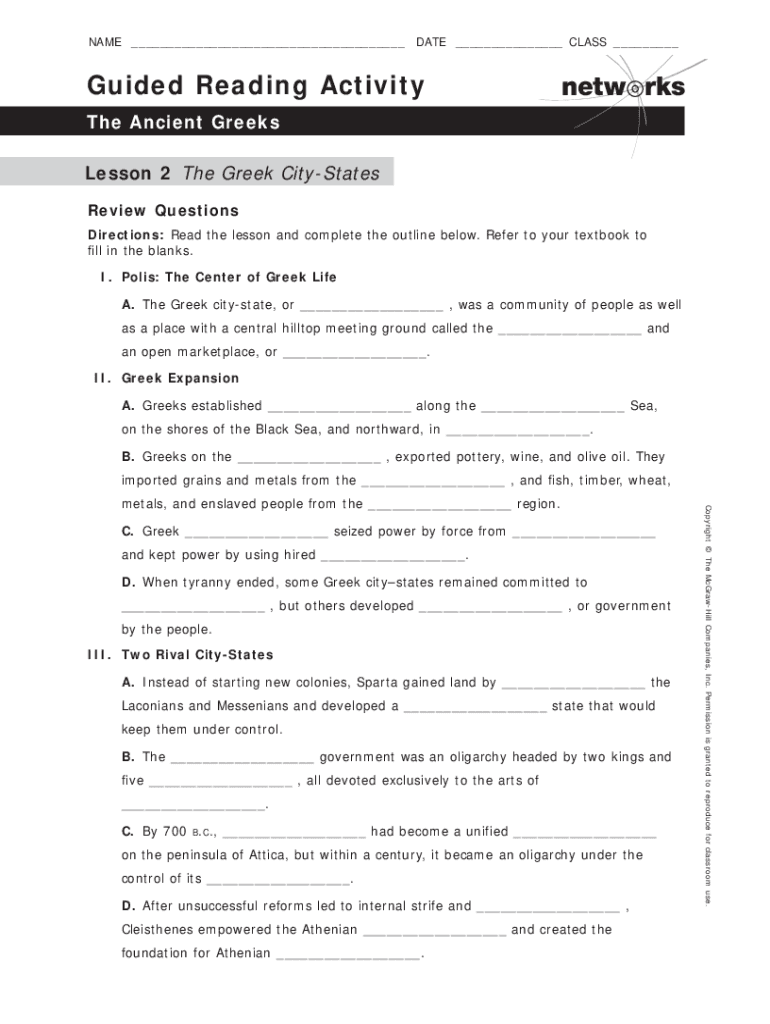 Fillable Online Guided reading lesson 2 Sparta and Athens:city state ...