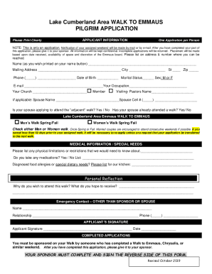 Fillable Online Walk to Emmaus Application Forms Fax Email Print ...