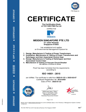 Fillable Online ISO 14001 Siltronic Singapore(pdf, 277 KB) - CERTIFICATE Fax Email Print - pdfFiller
