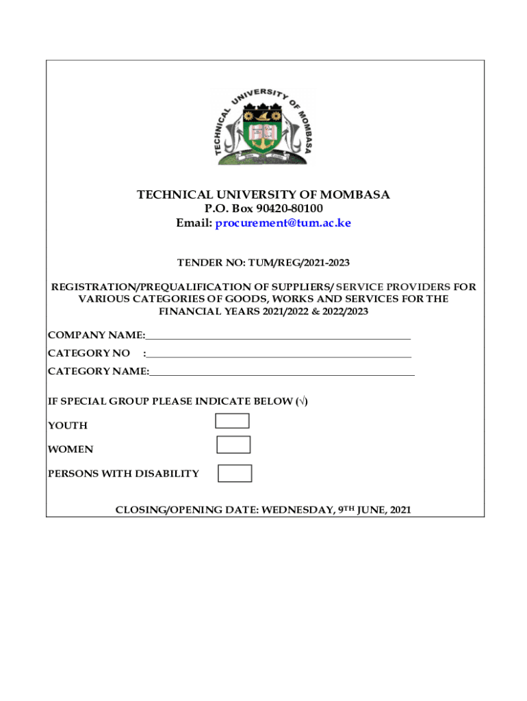 Fillable Online Pre qualification Of Suppliers Of Goods Works And ...
