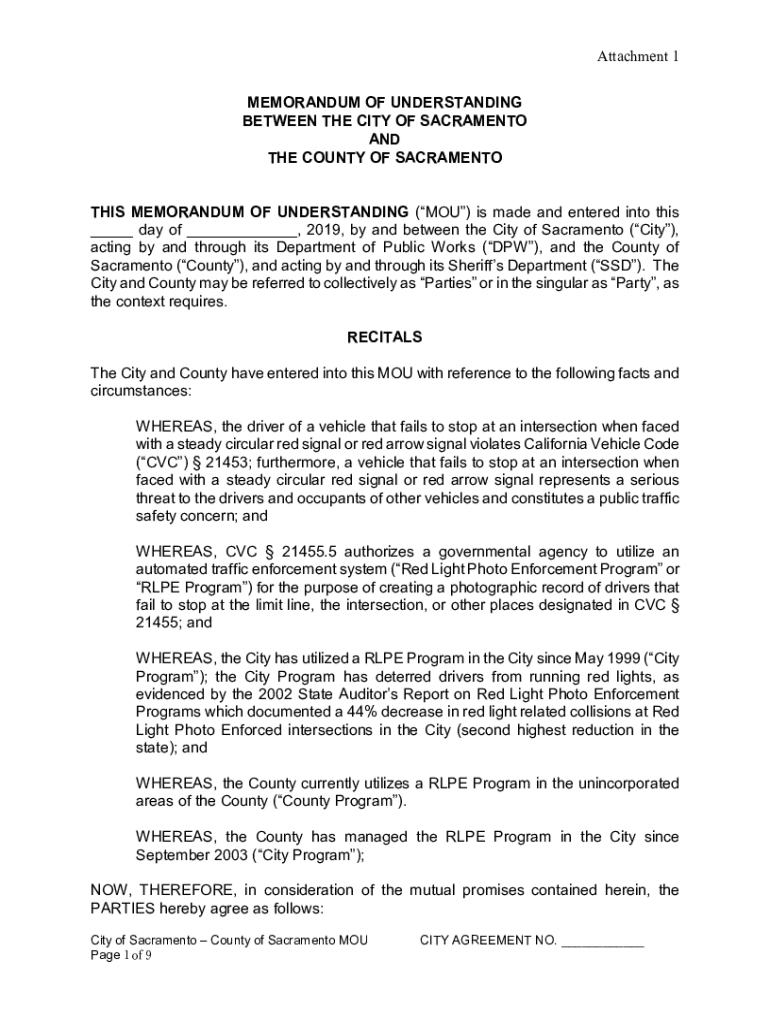 Fillable Online Attachment 3Template Memorandum of Understanding Fax ...