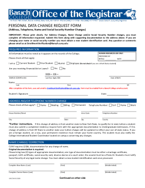 Fillable Online GRADUATE PERSONAL DATE CHANGE REQUEST FORM Fax Email ...