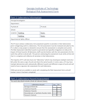 Fillable Online Biological Risk Assessment Form - University of Reading ...