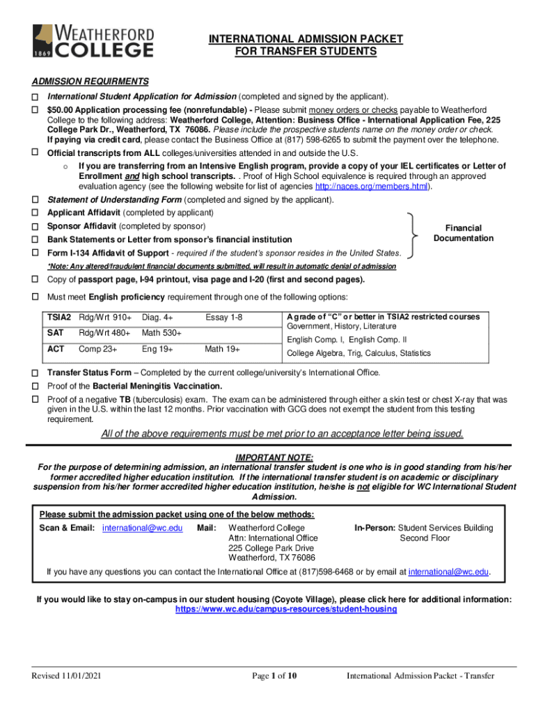 Fillable Online Dear Prospective Transfer Student, Thank you for your interest ... Fax Email ...