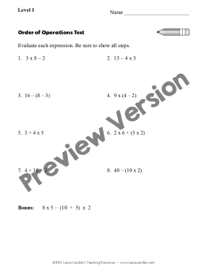 Fillable Online Order of Operations Tests - Level 1 Preview Fax Email ...