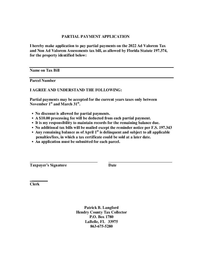 Fillable Online Application for Partial Payments Fax Email Print ...