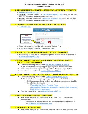 Fillable Online NEW Dual Enrollment Student Checklist for Fall 2020 Fax Email Print - pdfFiller