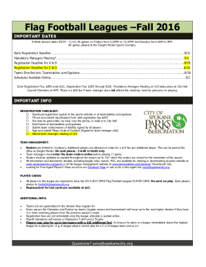 Fillable Online Flag Football Leagues Fall 2016 Registration Packet ...