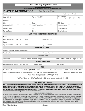 Fillable Online 2020 LSAA FLAG FOOTBALL REGISTRATION FORM Fax Email ...