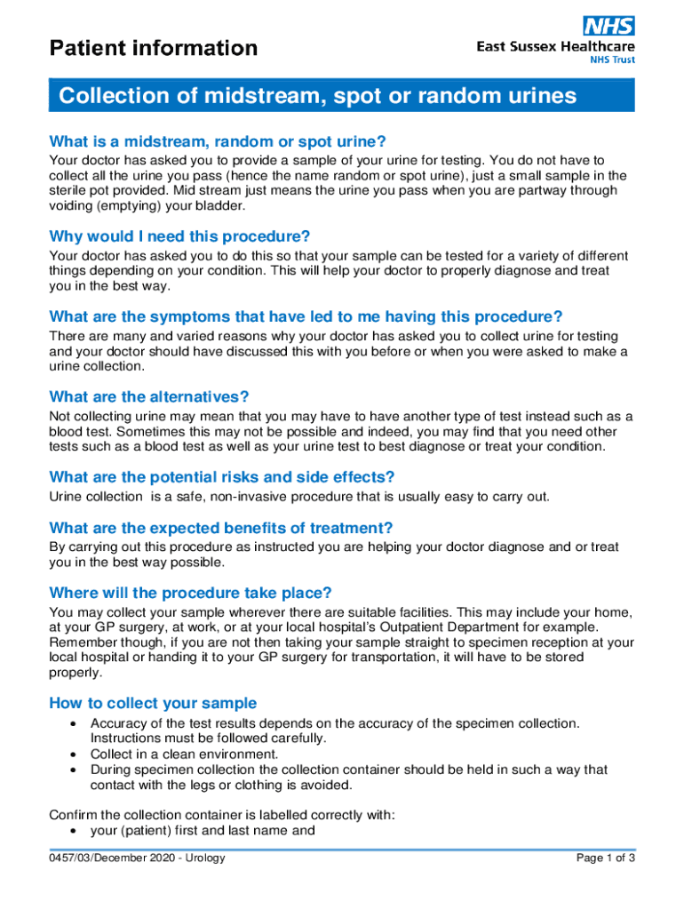 Fillable Online Clean catch urine sample: MedlinePlus Medical ...