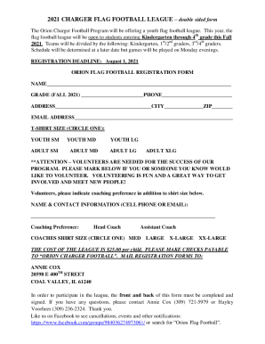 Fillable Online 2021 CHARGER FLAG FOOTBALL LEAGUE double sided form Fax ...