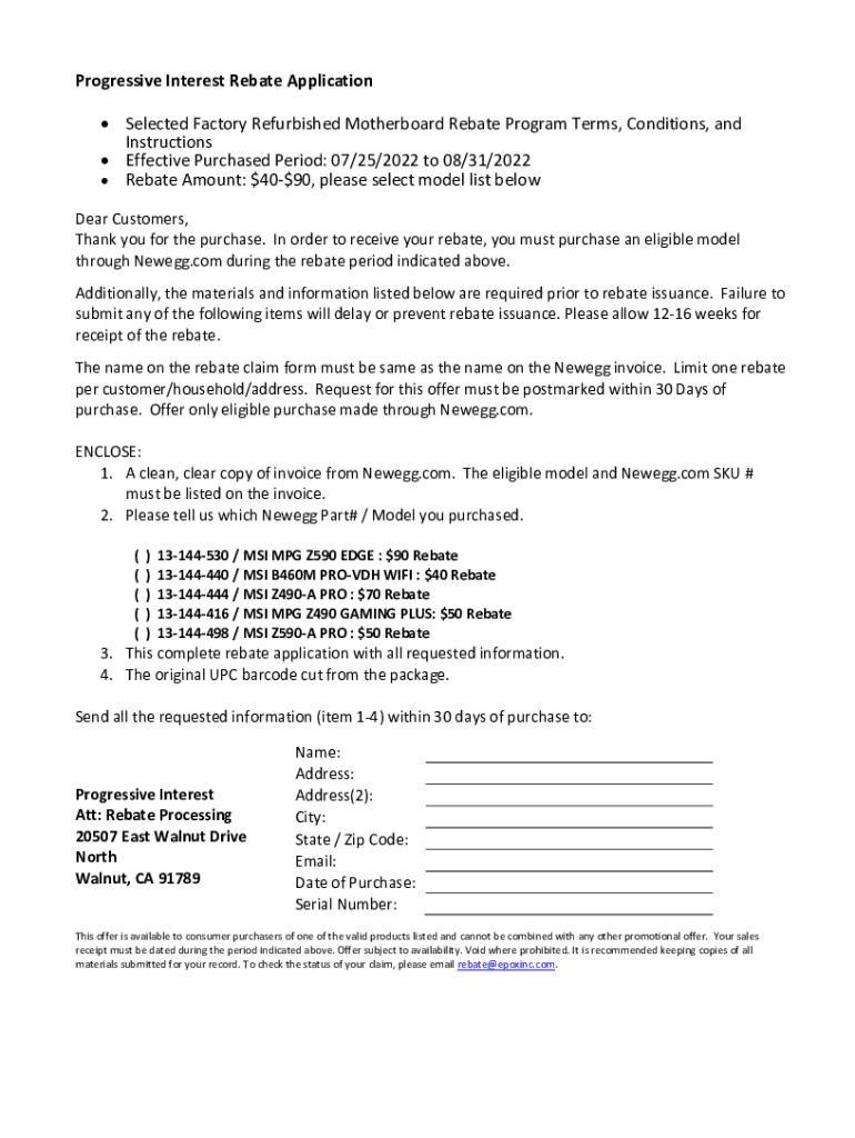 Fillable Online Progressive Interest Rebate ApplicationSelected ...