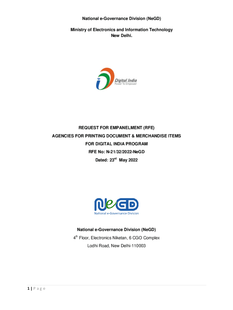 Fillable Online negd gov Request for Empanelment (RFE) Agencies for ...
