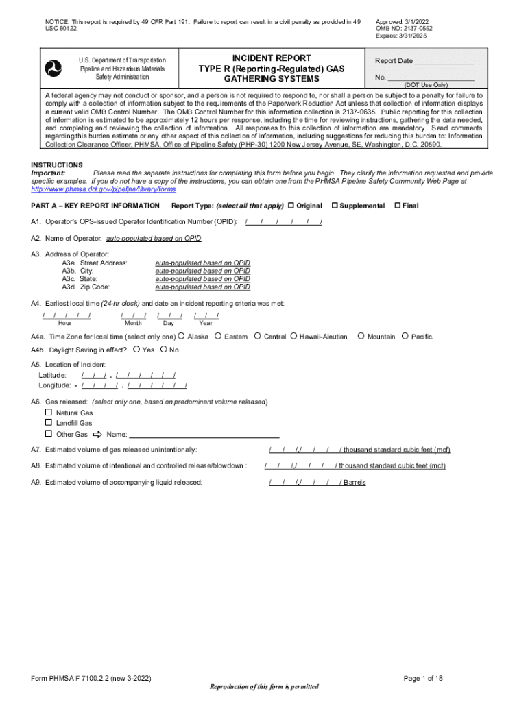 Fillable Online NOTICE: This report is required by 49 CFR Part 191 ...