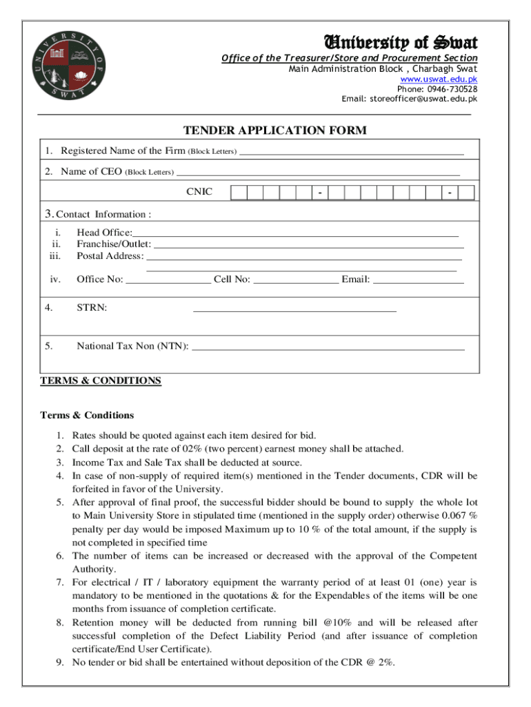 Fillable Online Re-Tender-Notice.pdf - UNIVERSITY OF SWAT Fax Email ...