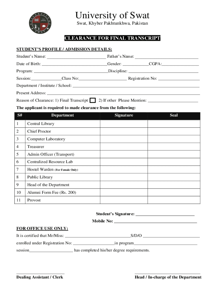 Fillable Online Final-Transcript-Clearance-Form.pdf - UNIVERSITY OF ...