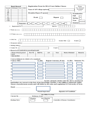 Fillable Online Registration Form for BS (4-Year) Online Classes Fax ...