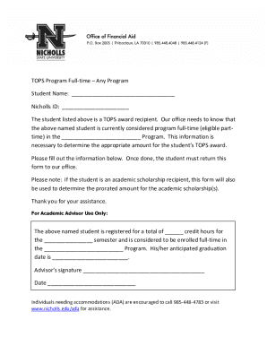 Fillable Online Louisiana TOPS ProgramOffice of Student Financial Aid ...