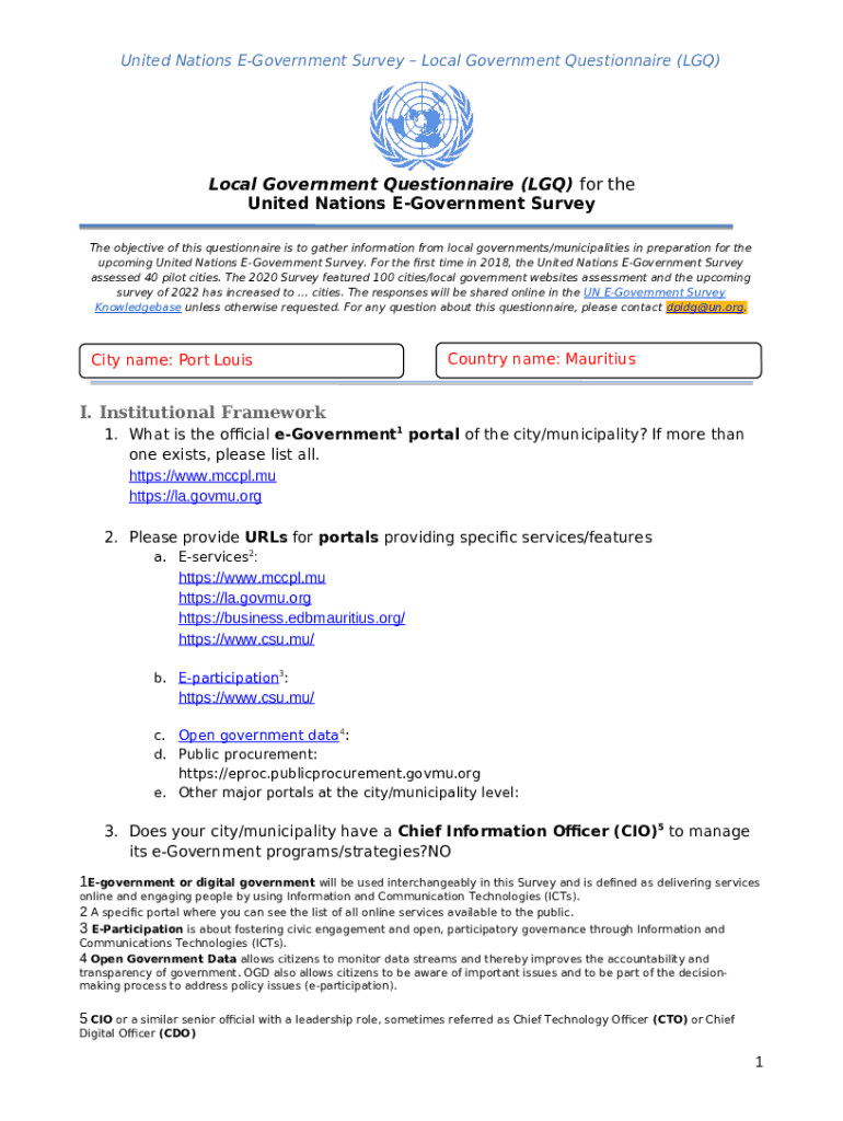 Local Government Questionnaire (LGQ) - Public Institutions Doc Template ...