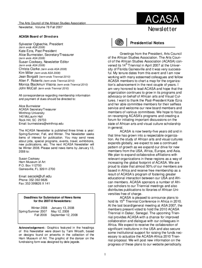 Fillable Online ACASA Newsletter Template #78.pub Fax Email Print - pdfFiller